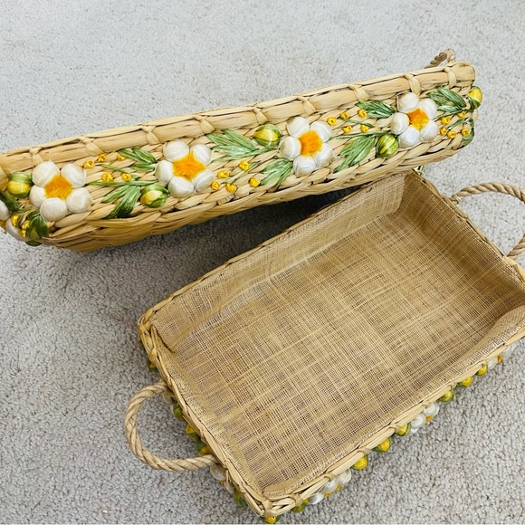 linrose | Kitchen | Vintage Linrose Handmade Straw Tray Set Nwt | Poshmark